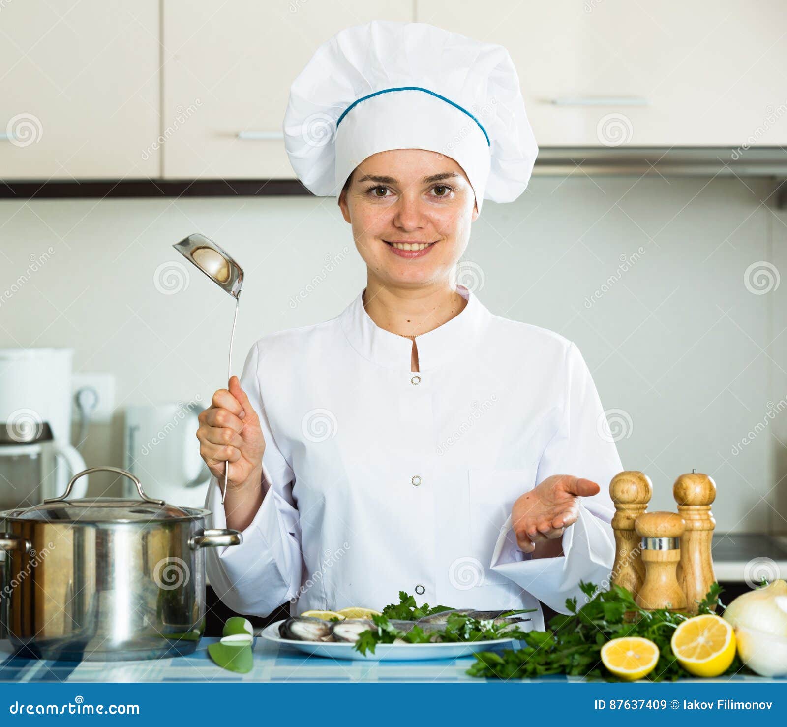 Happy Young Cook Preparing Tasty Fish for Dinner Stock Image - Image of ...