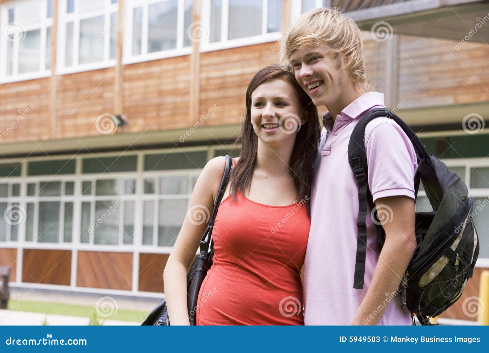 Happy Young Couple on Campus Stock Image - Image of people, college ...