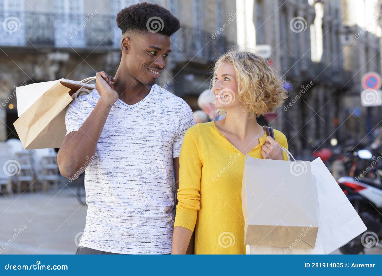 Happy Young Couple Coming Back from Shopping Stock Image - Image of ...
