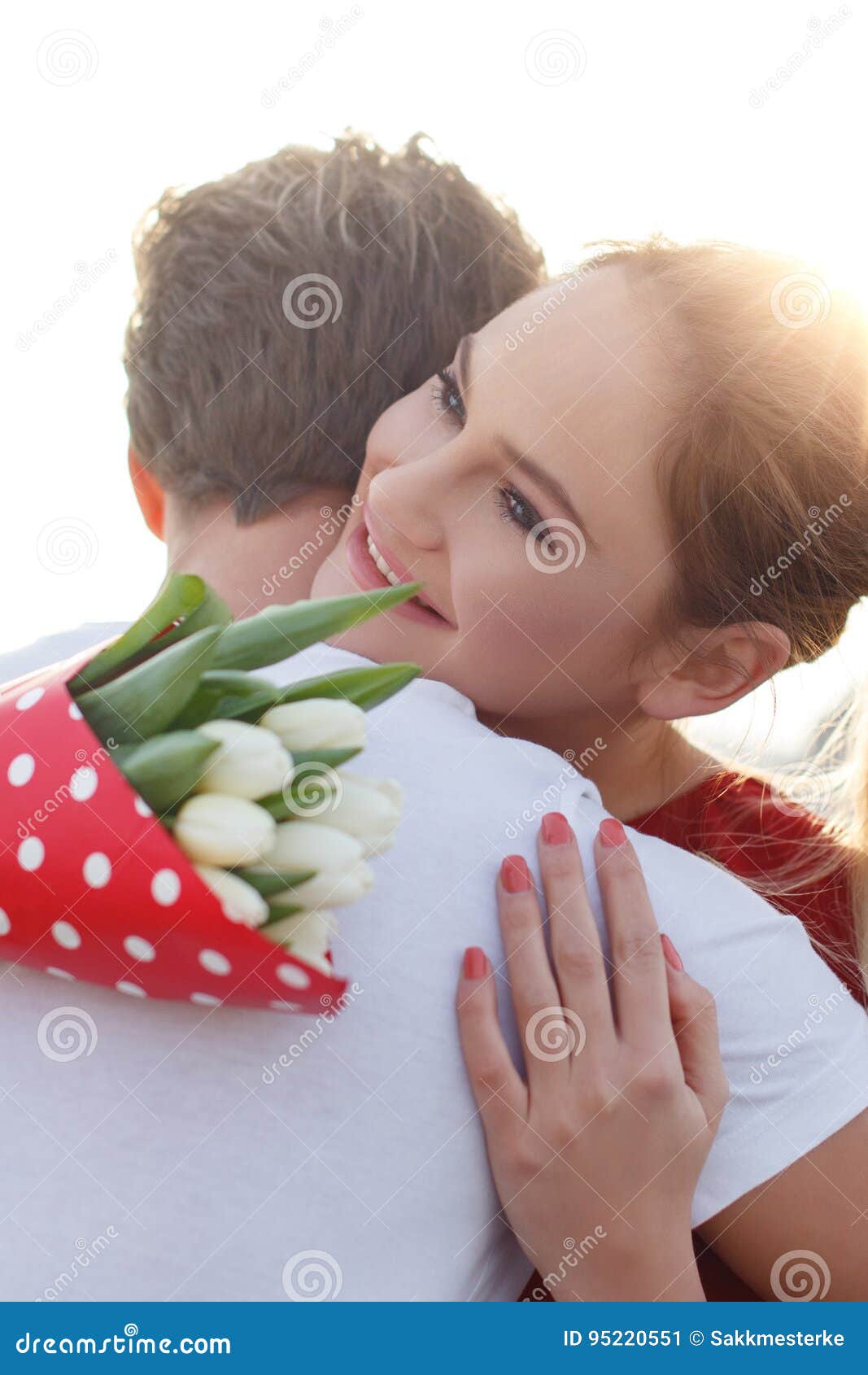 Happy Young Couple on First Date, Embracing Stock Image - Image of ...