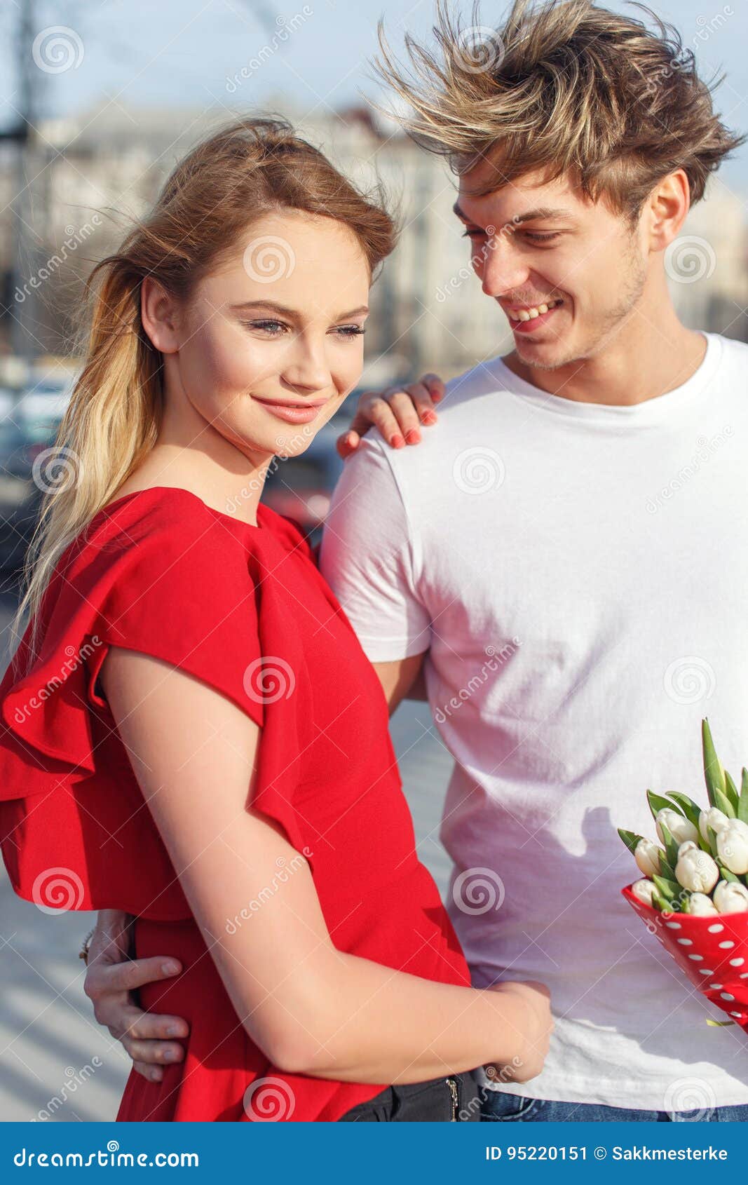 Happy Young Couple on First Spring Date Stock Image - Image of pretty ...