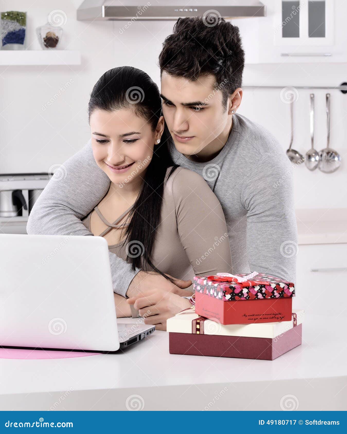 Happy Young Couple with Gift Boxes Stock Image - Image of bright ...