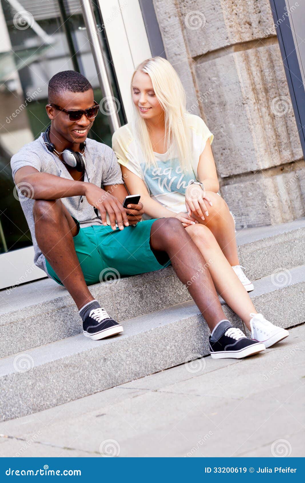 Happy Young Couple Have Fun In The City Summertime Stock Image Image