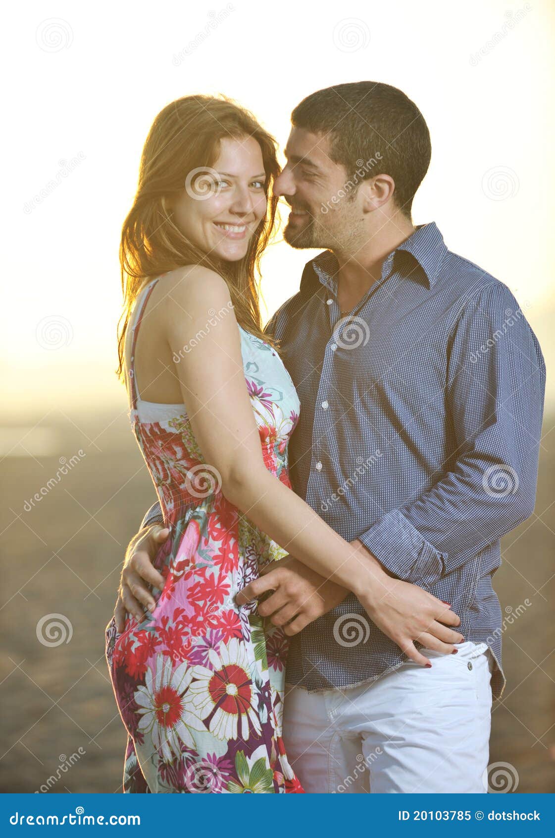 Happy Young Couple Have Romantic Time on Beach Stock Image - Image of ...