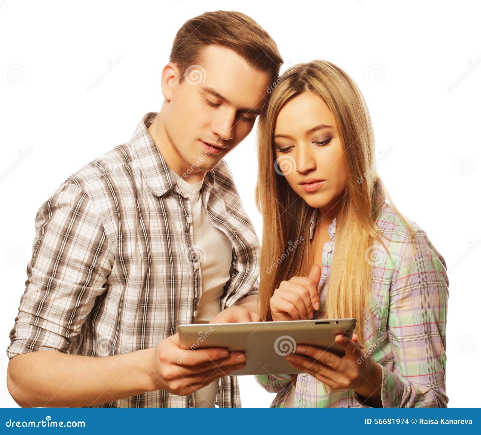 Happy Young Couple Holding Tablet Pc Computer Stock Photo - Image of ...