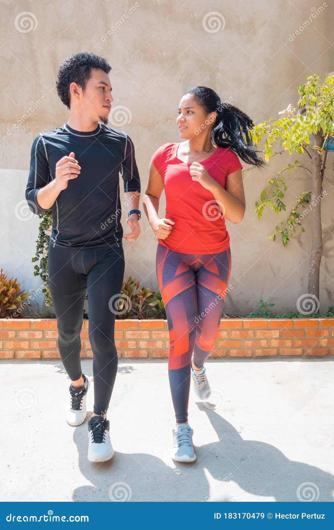 Happy Young Couple Jogging and Running in Home Stock Image - Image of ...