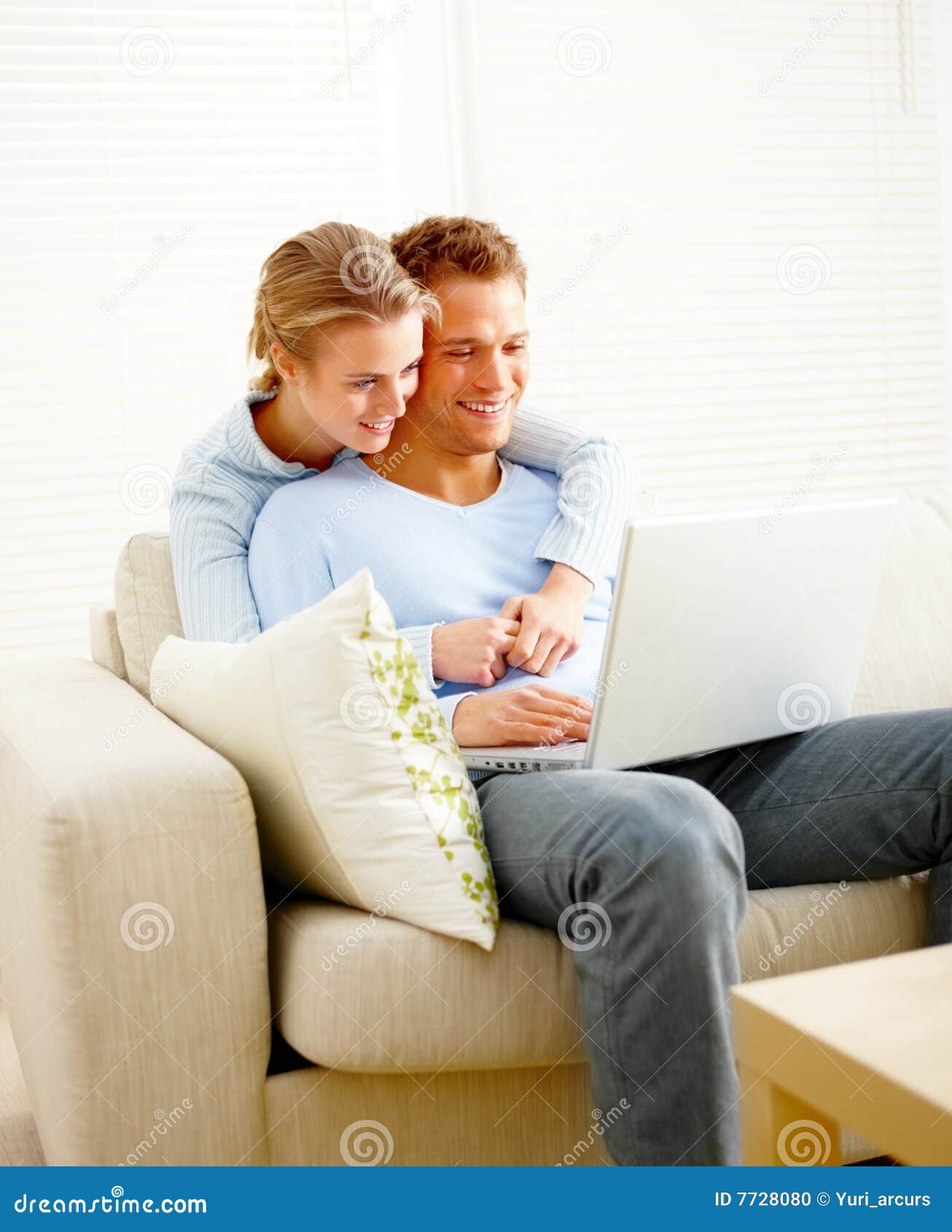 Happy Young Couple Looking at Laptop Together Stock Photo - Image of ...