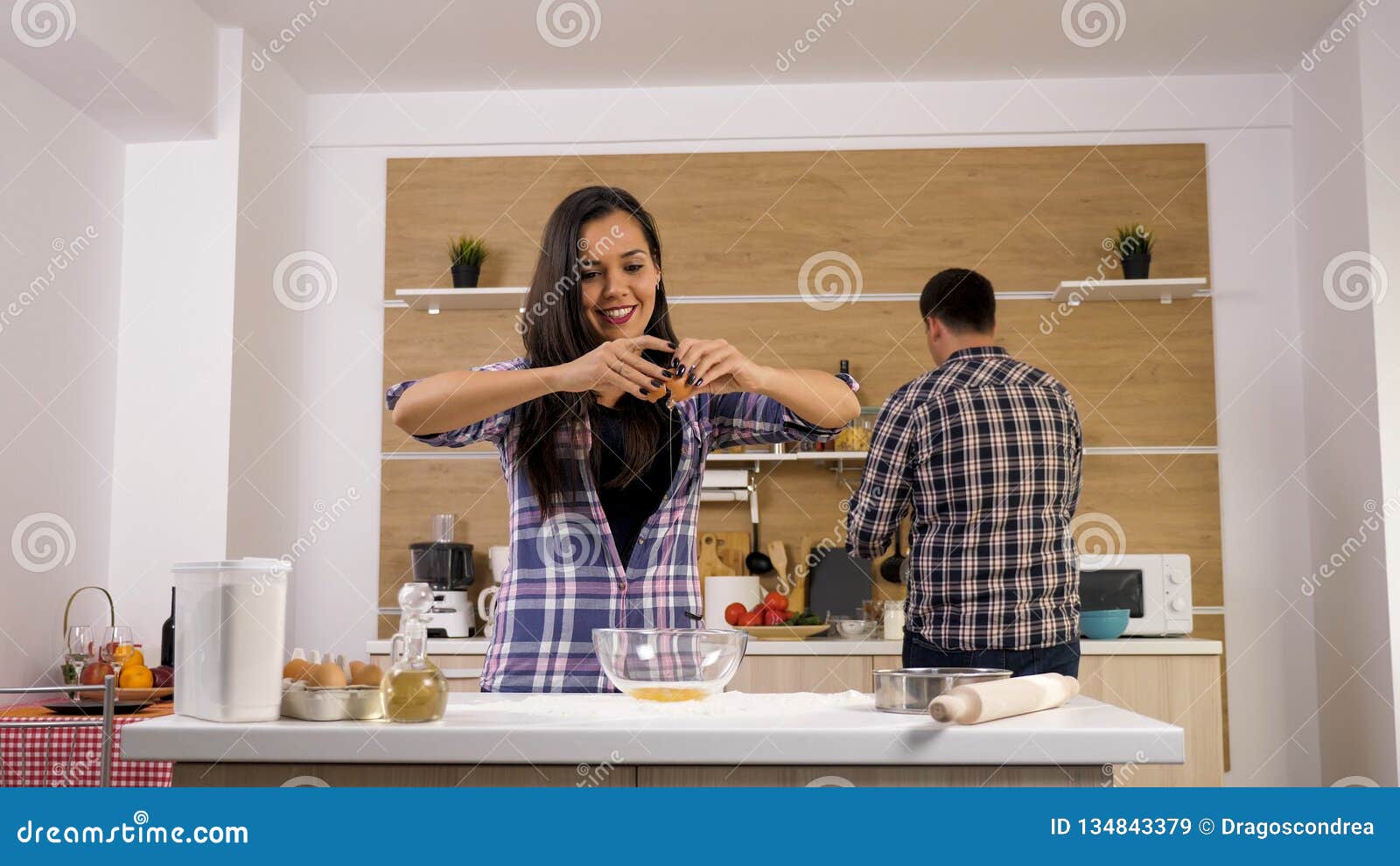 Happy Young Couple Making Cookies Together Stock Image - Image of ...