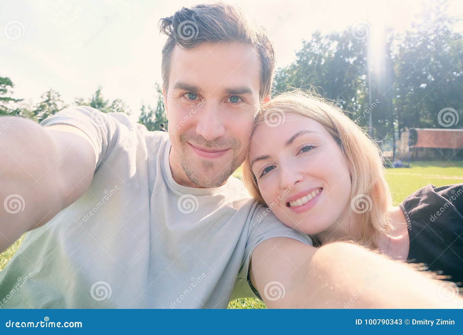 Happy Young Couple Making Selfie Stock Image - Image of boyfriend ...