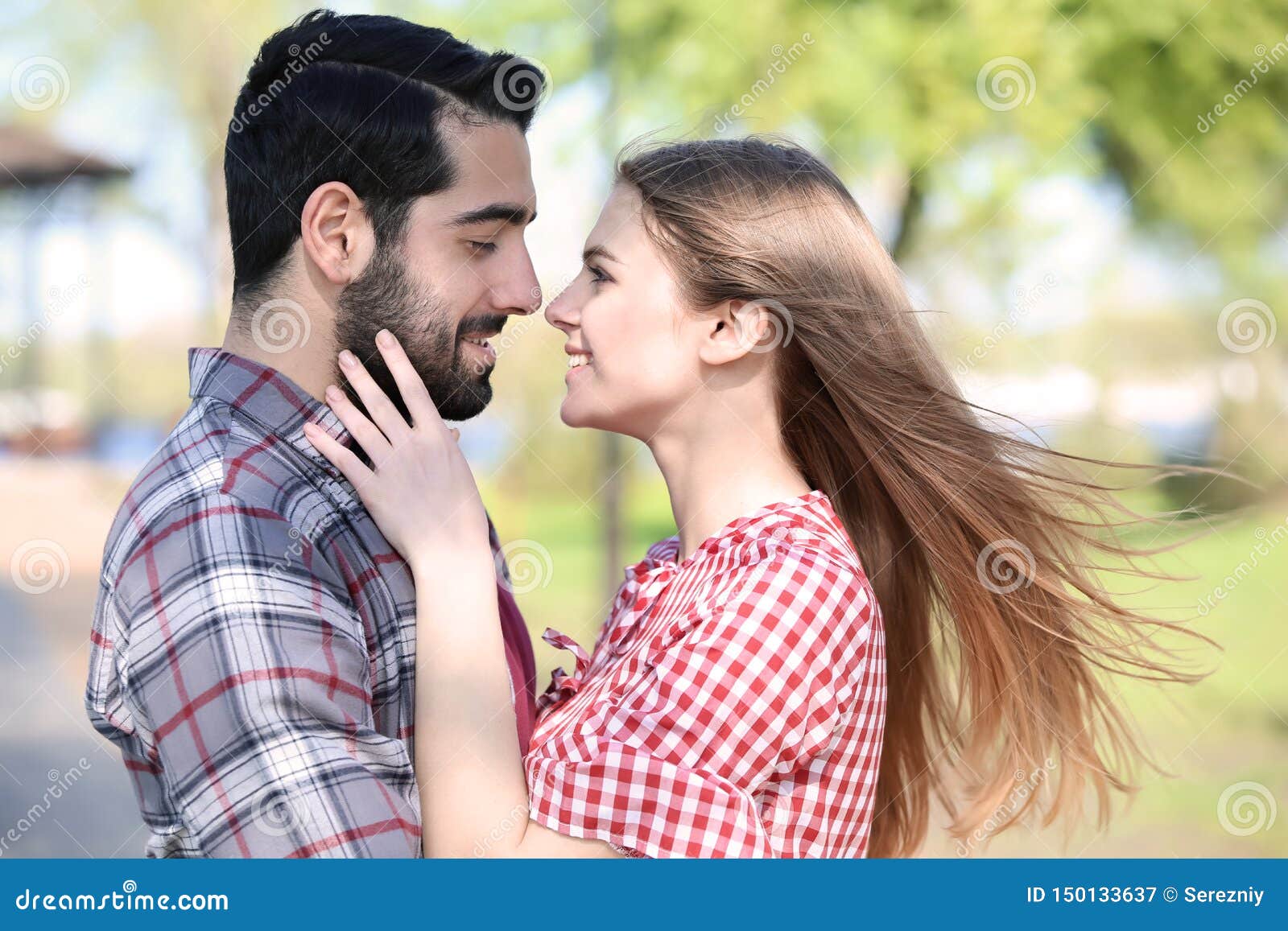 Happy Young Couple in Park on Spring Day Stock Image - Image of female ...