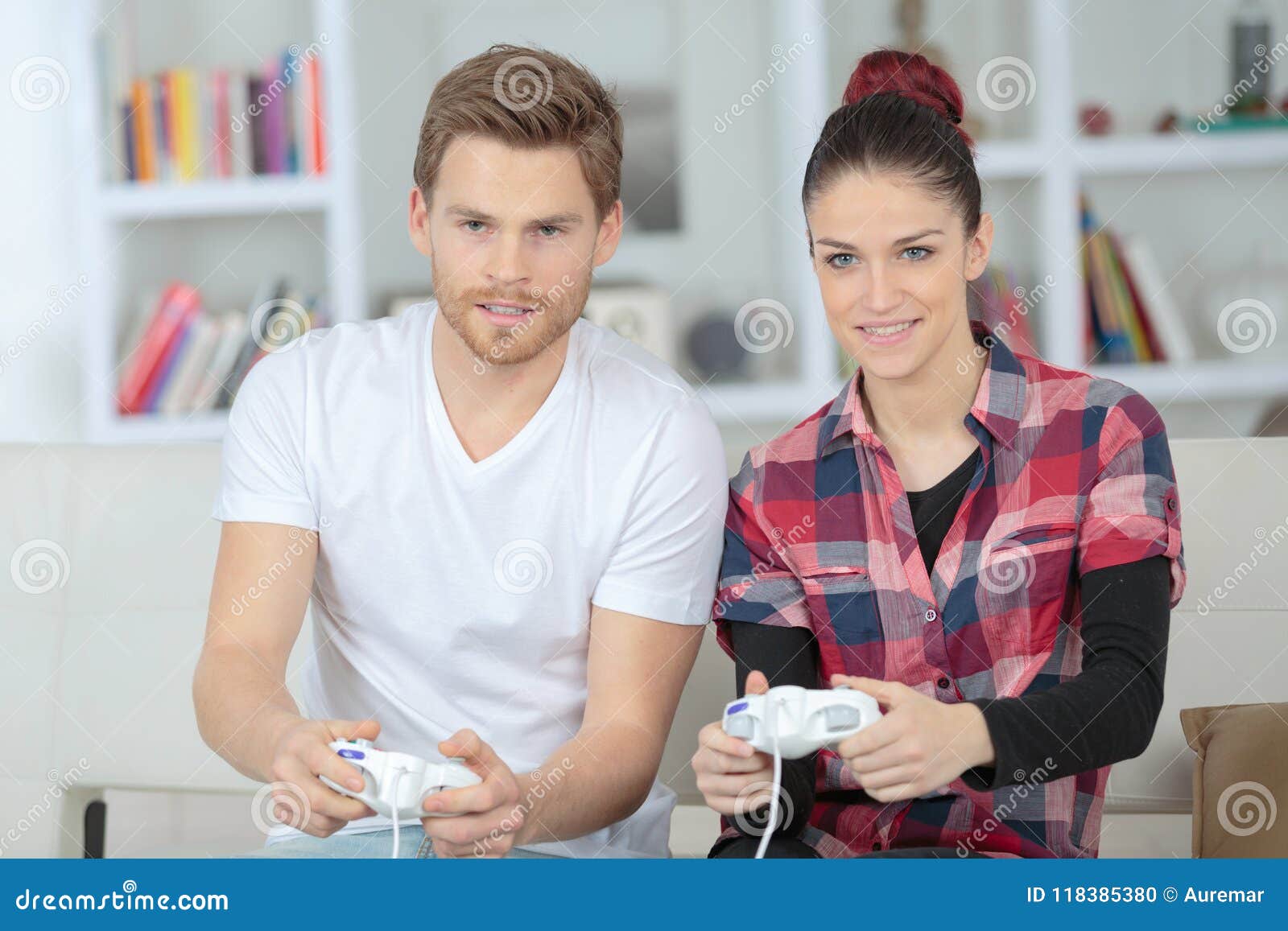 Happy Young Couple Playing Video Games Stock Photo - Image of ...