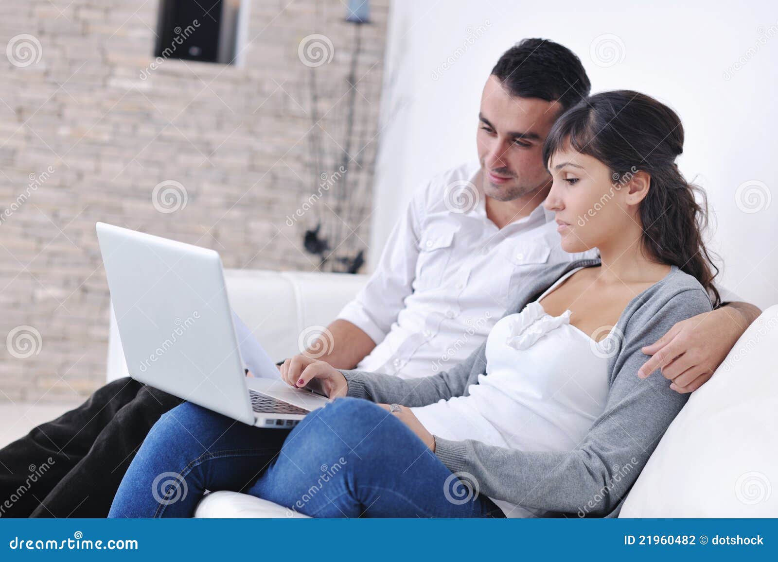 Happy Young Couple Relax at Home Stock Photo - Image of living, love ...