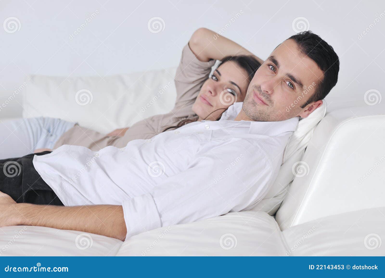 Happy Young Couple Relax at Home Stock Image - Image of cheerful, girl ...