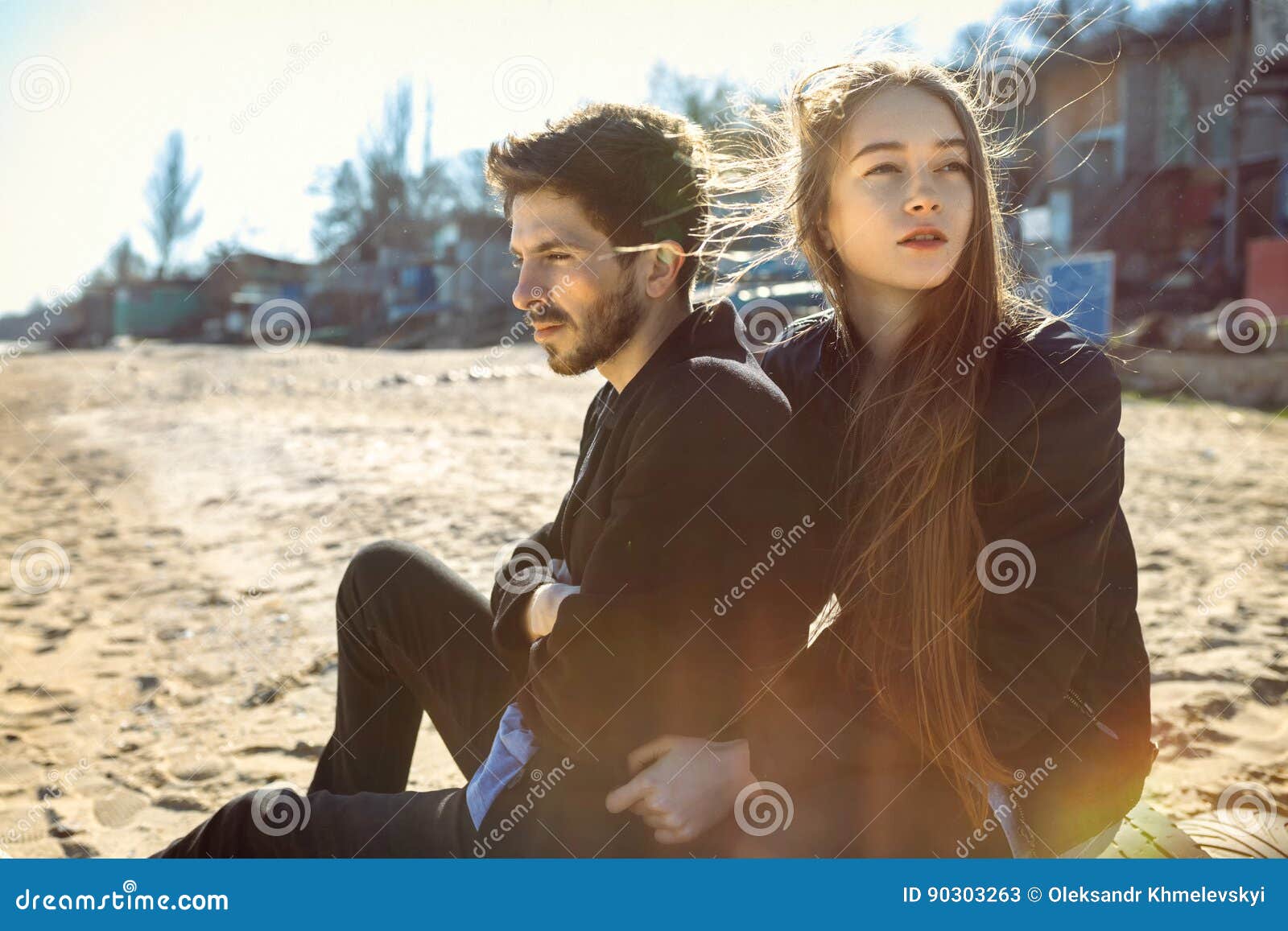 Happy Young Couple Spending Time on the Sea Shore in Spring Stock Image ...