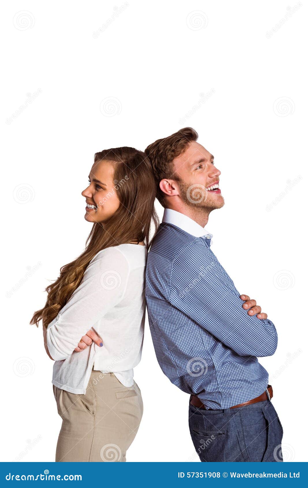 Happy Young Couple Standing Back To Back Stock Photo - Image of crossed ...