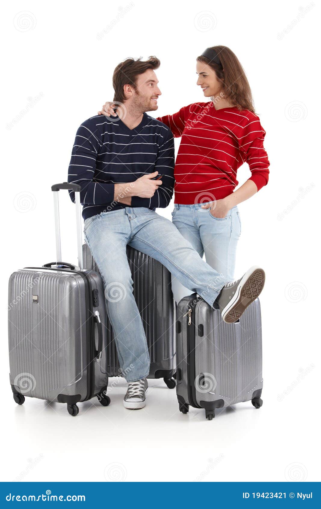 Happy Young Couple Travel with Baggages Stock Image - Image of face ...