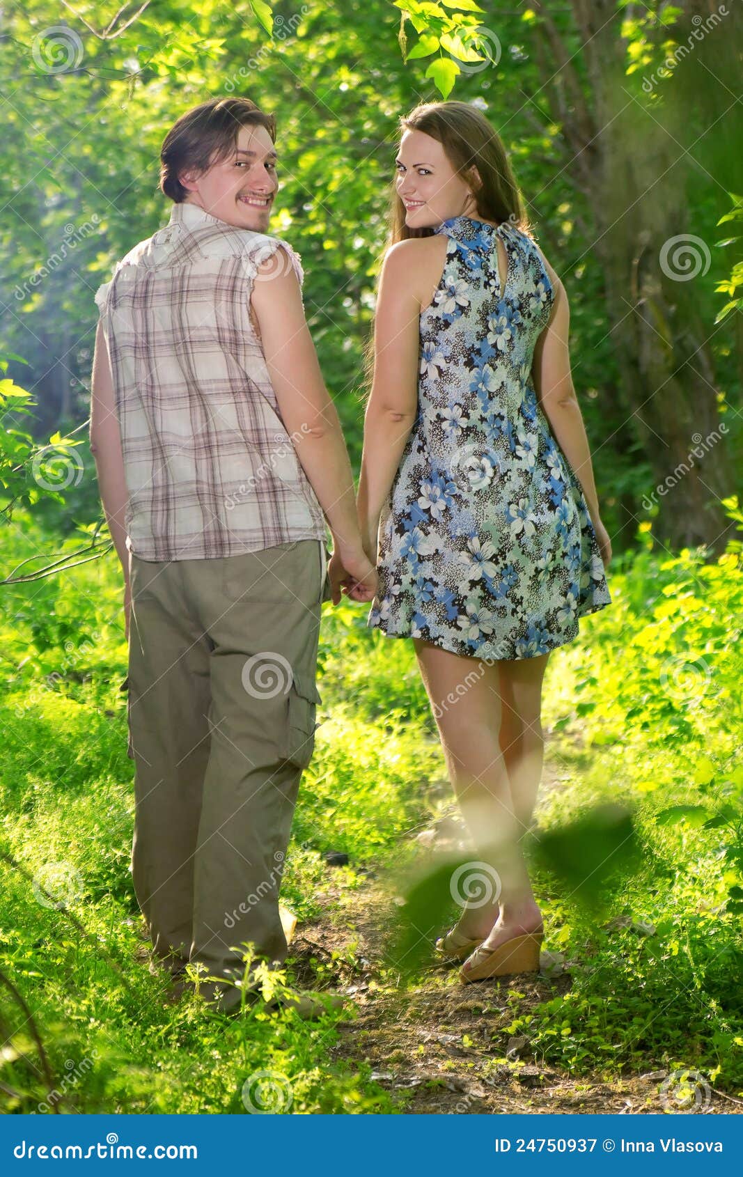 Happy Young Couple Walking Outdoor Stock Image - Image of loving ...