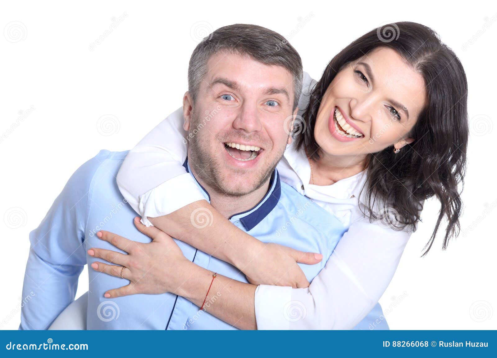 Happy Young Couple on a White Background Stock Photo - Image of ...