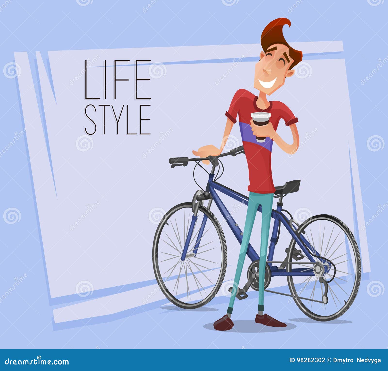 Happy Young Cyclist Guy Character with Bicycle. Stock Vector ...