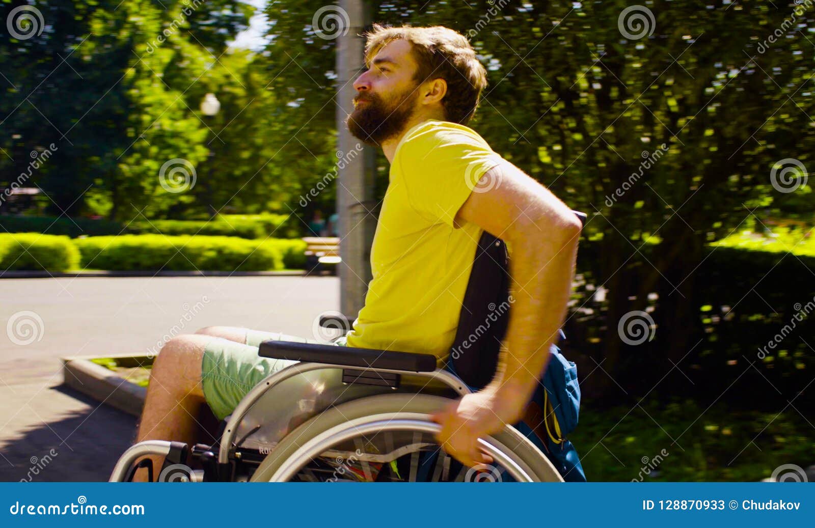 Young Disable Man in Wheelchair in the Park Stock Image - Image of ...