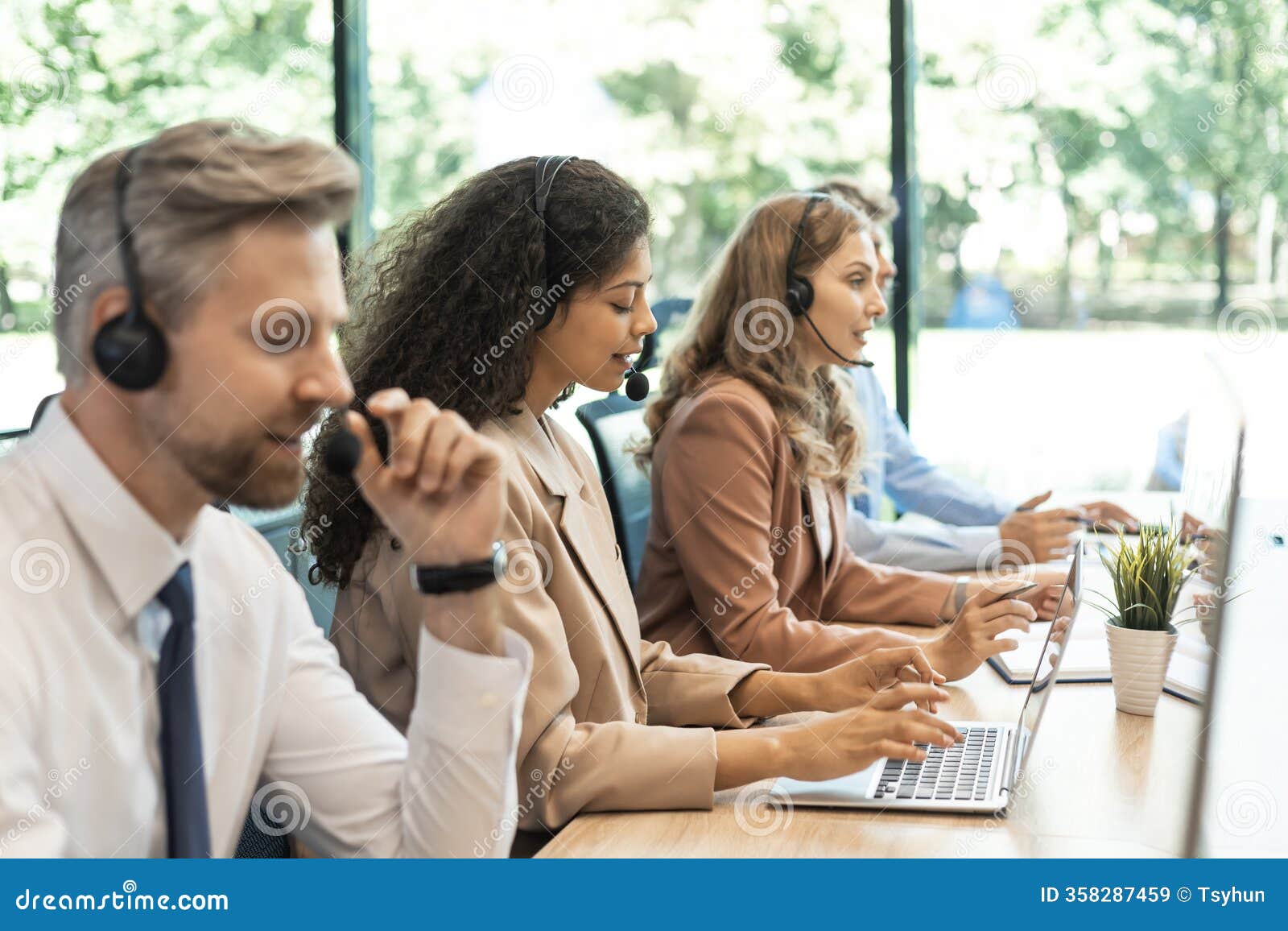 Happy Young Employees Customer Support Executive Working in Office ...