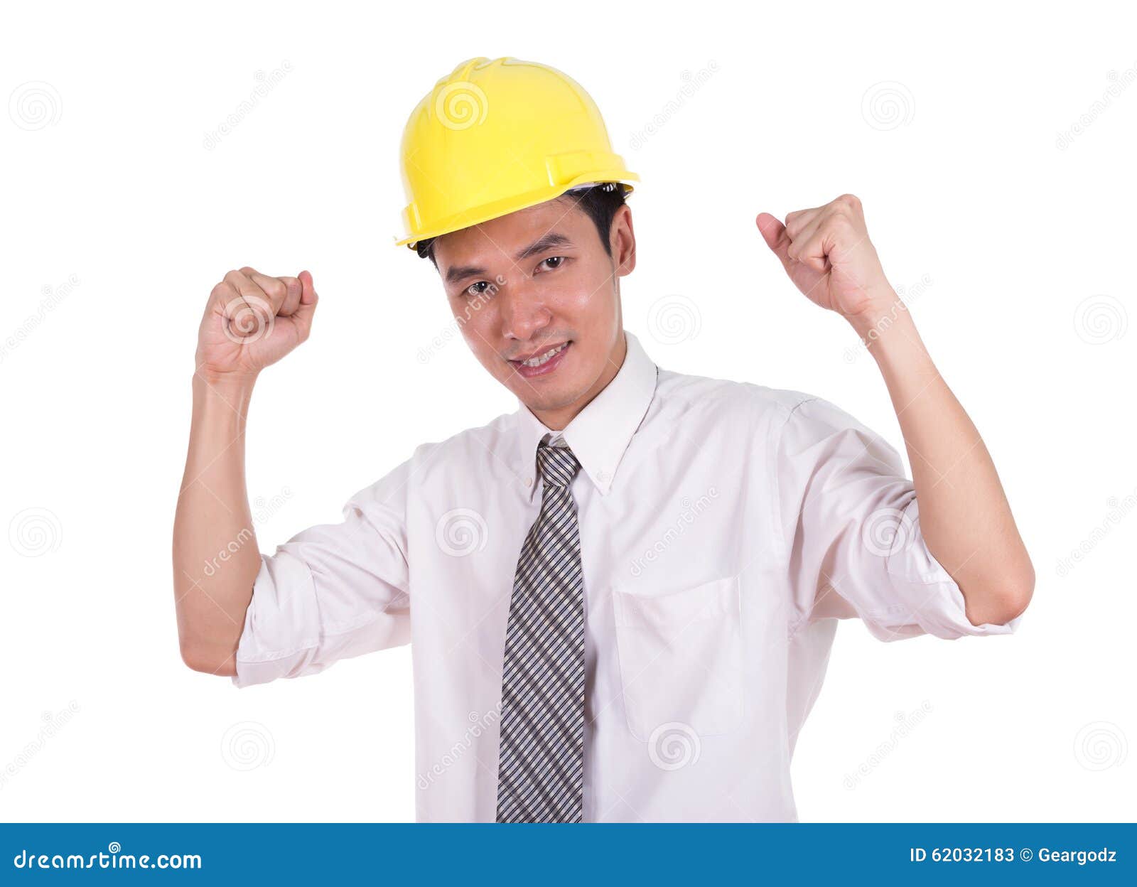Engineer Celebrating With Arm Raised, Concept Of Successful, House ...