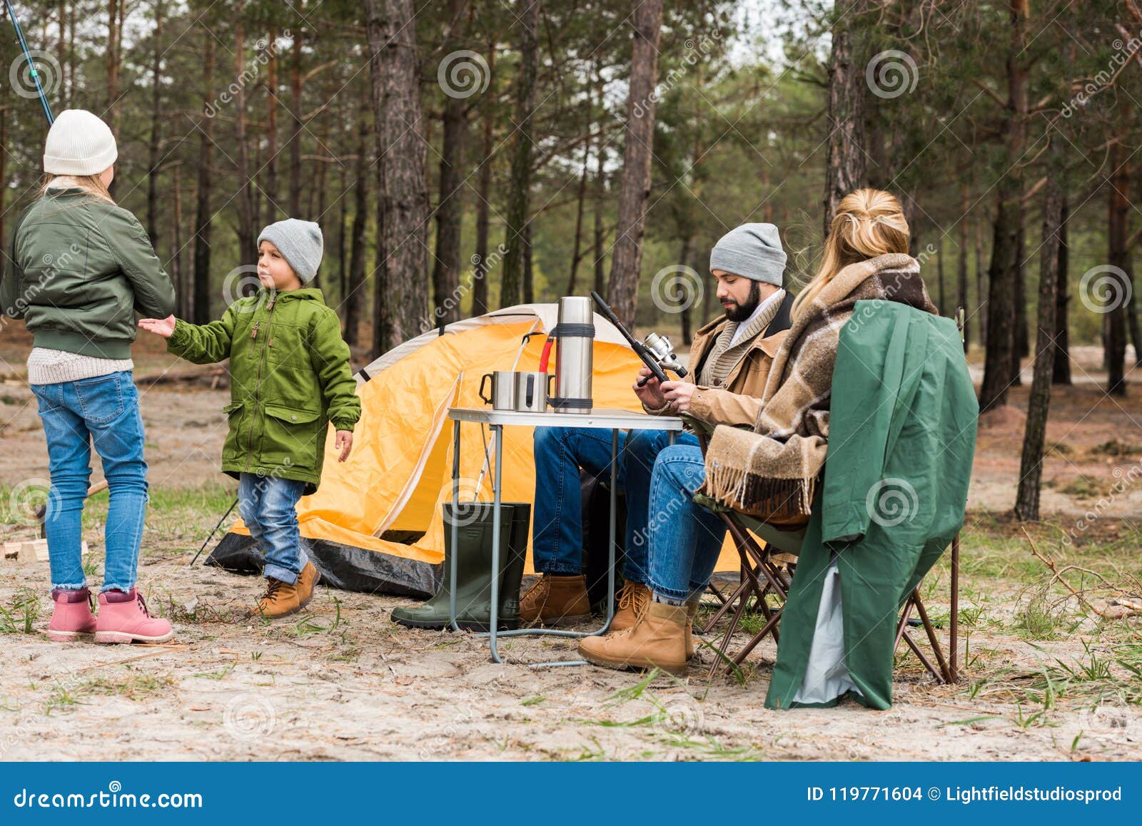 Happy Young Family on Camping Stock Photo - Image of children, camping ...