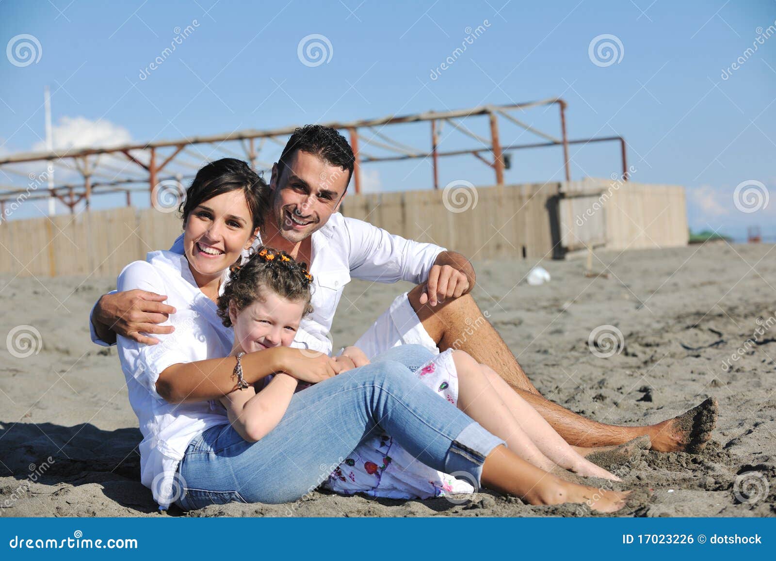 Happy Young Family Have Fun on Beach Stock Photo - Image of male ...