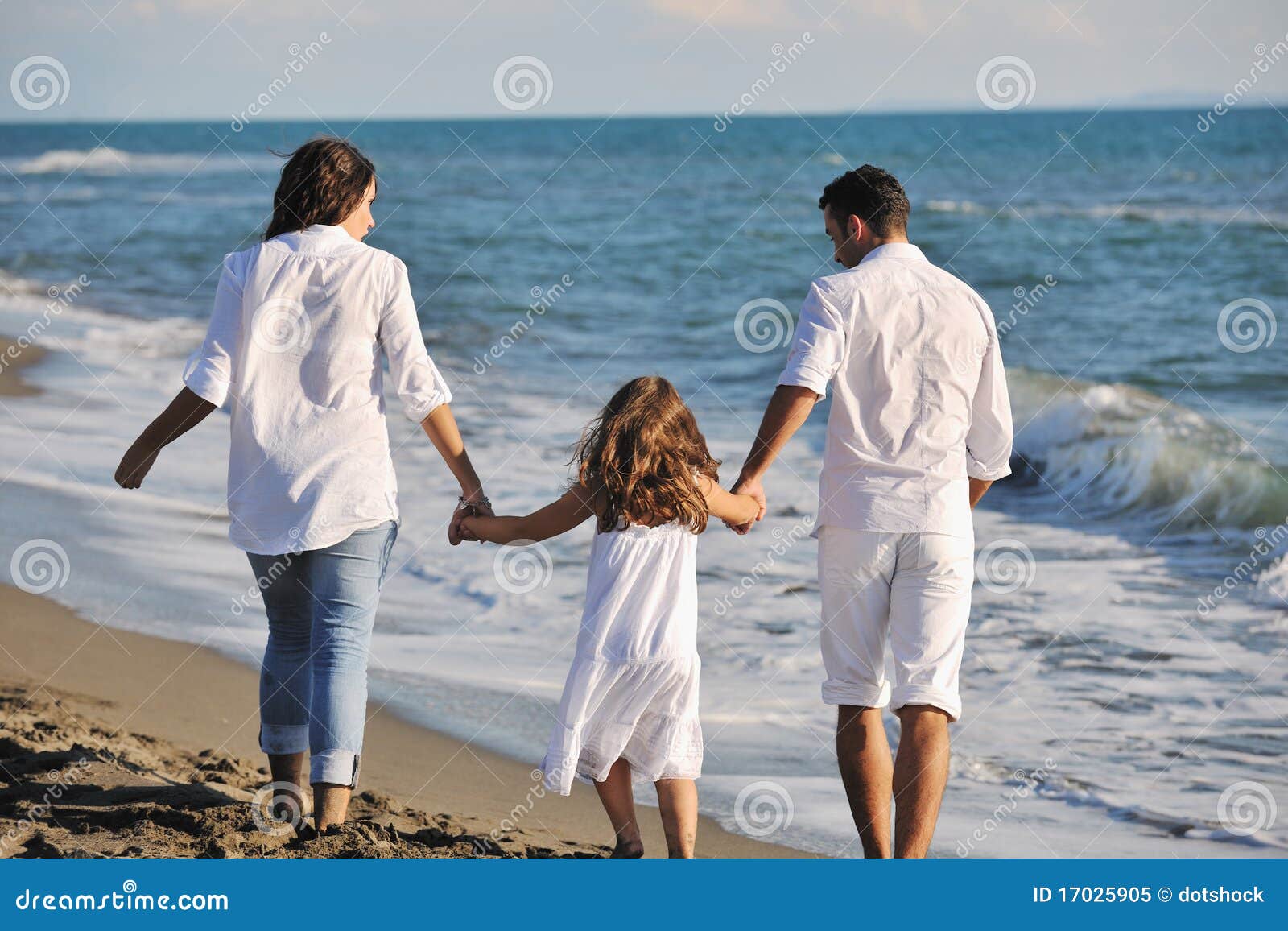 Happy Young Family Have Fun on Beach Stock Image - Image of blue ...