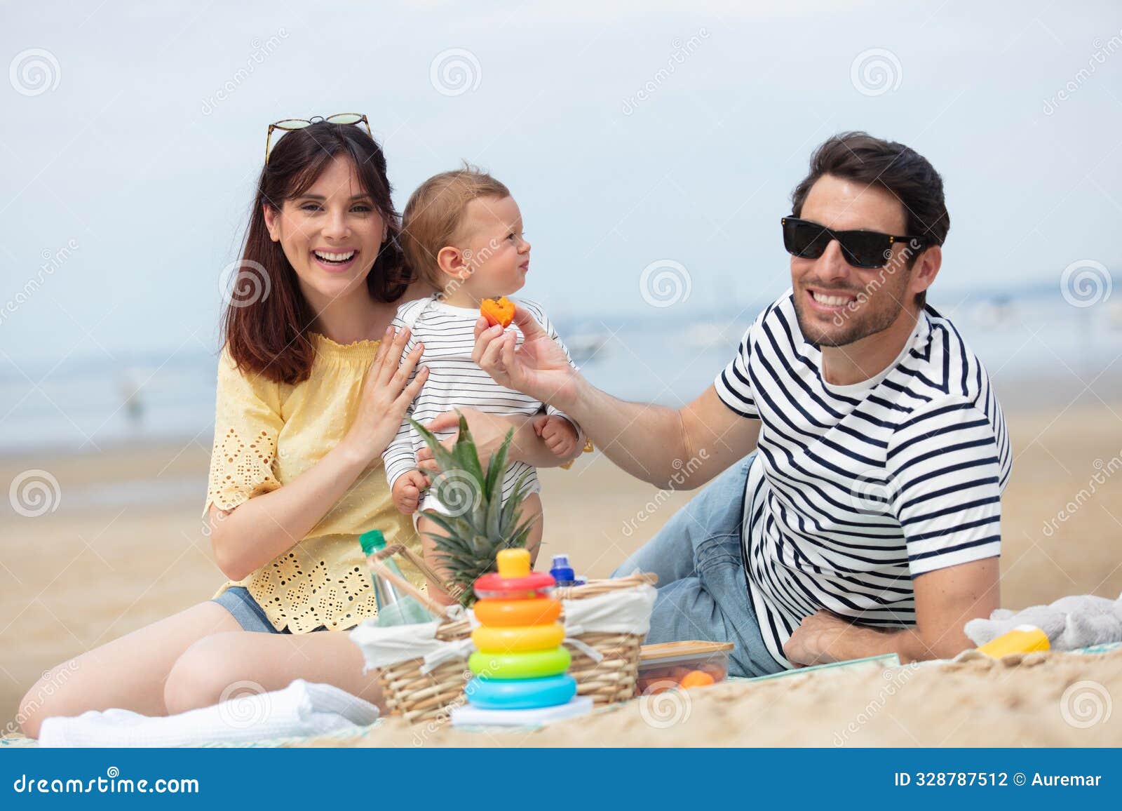 Happy Young Family Have Fun on Beach Stock Photo - Image of smile ...