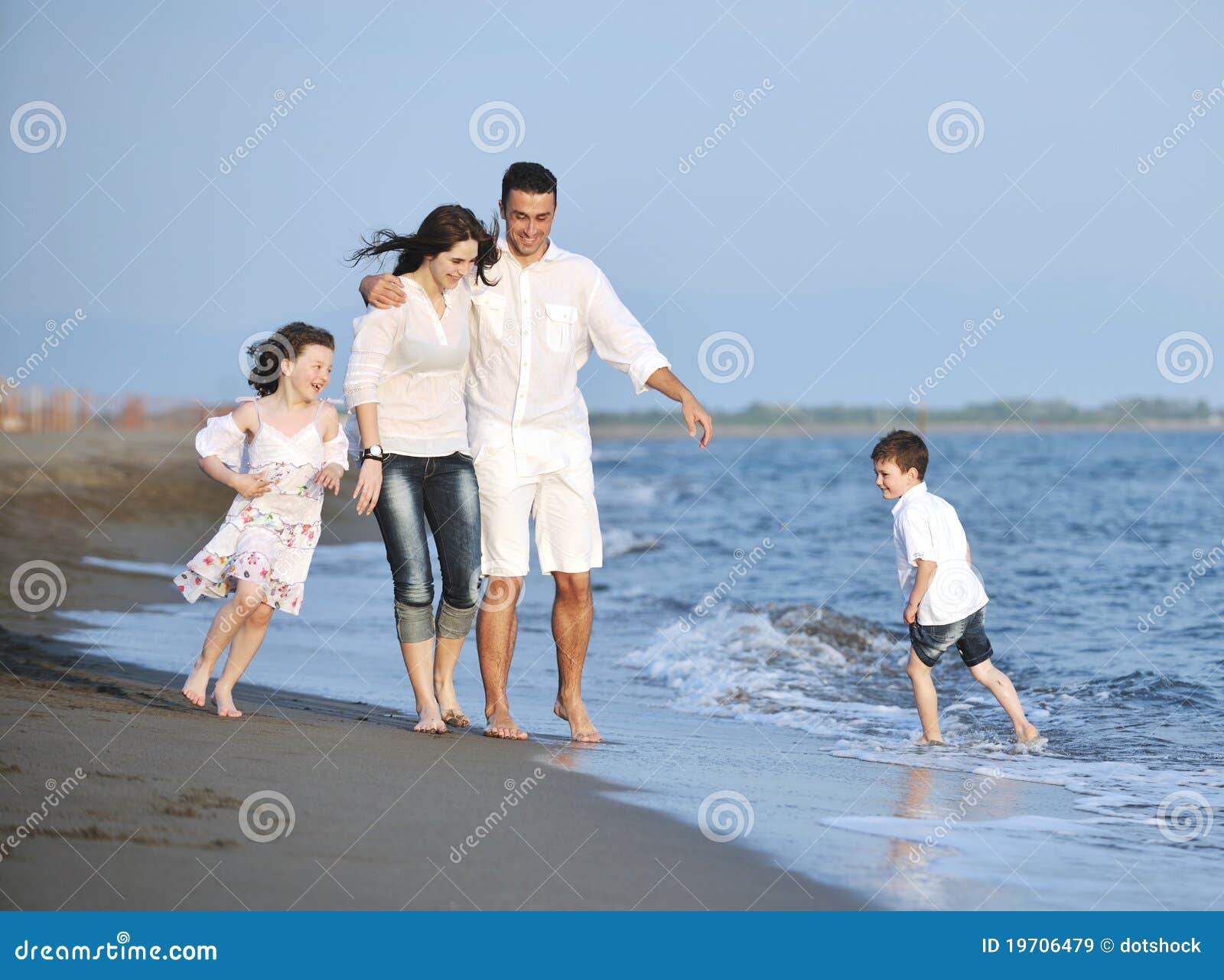 Happy Young Family Have Fun on Beach at Sunset Stock Image - Image of ...