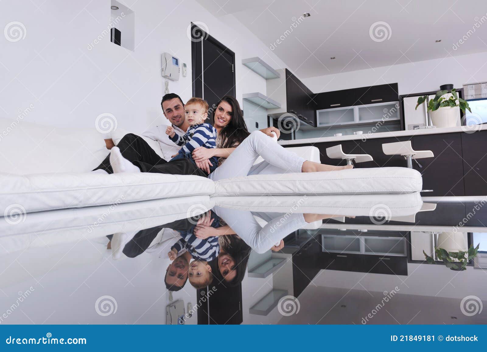 Happy Young Family Have Fun at Home Stock Image - Image of children ...