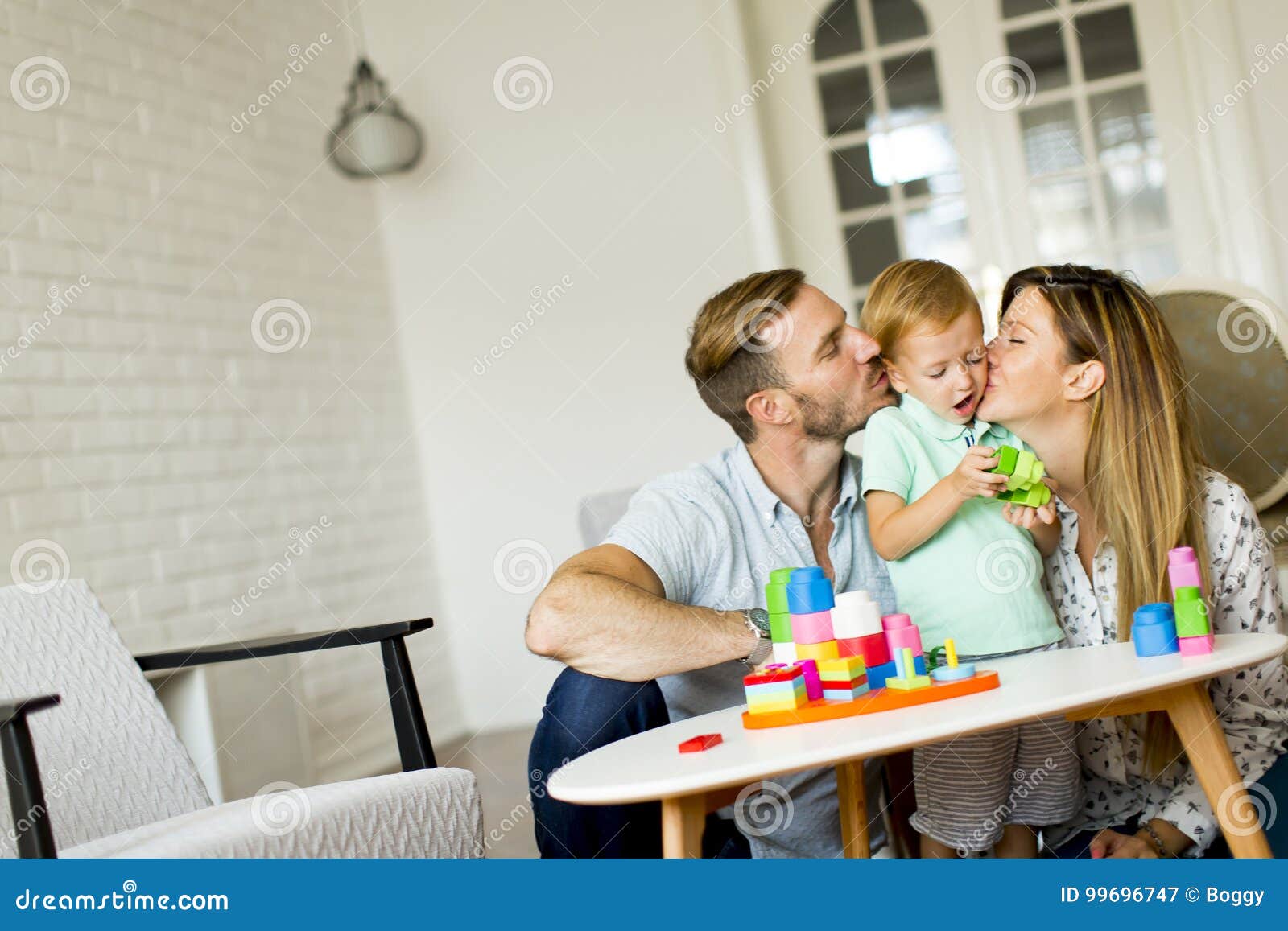 Happy Young Family Playing in Room Stock Image - Image of playing ...