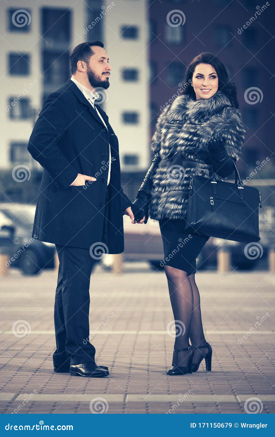 Happy Young Fashion Couple Walking On City Street Stock Image Image