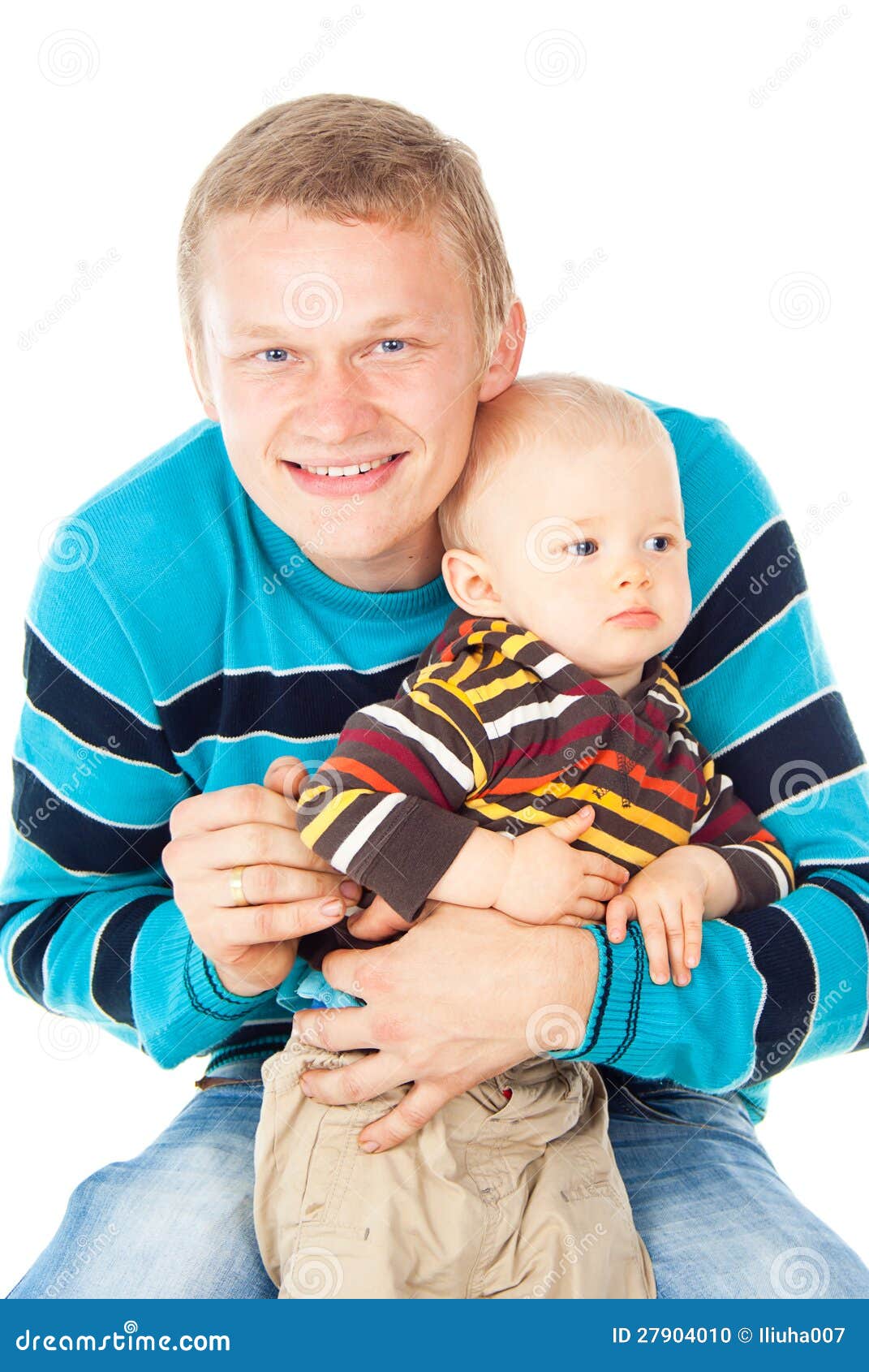 Happy Young Father with a Baby Isolated Stock Photo - Image of adorable ...