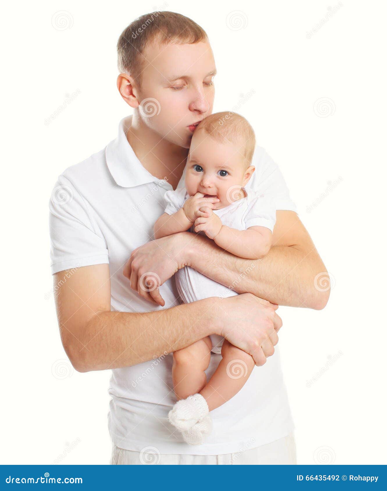 Happy Young Father Hugging Baby on White Stock Photo - Image of love ...