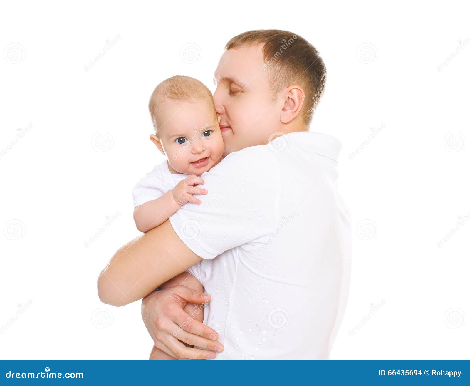 Happy Young Father Hugging Baby on White Background Stock Photo - Image ...