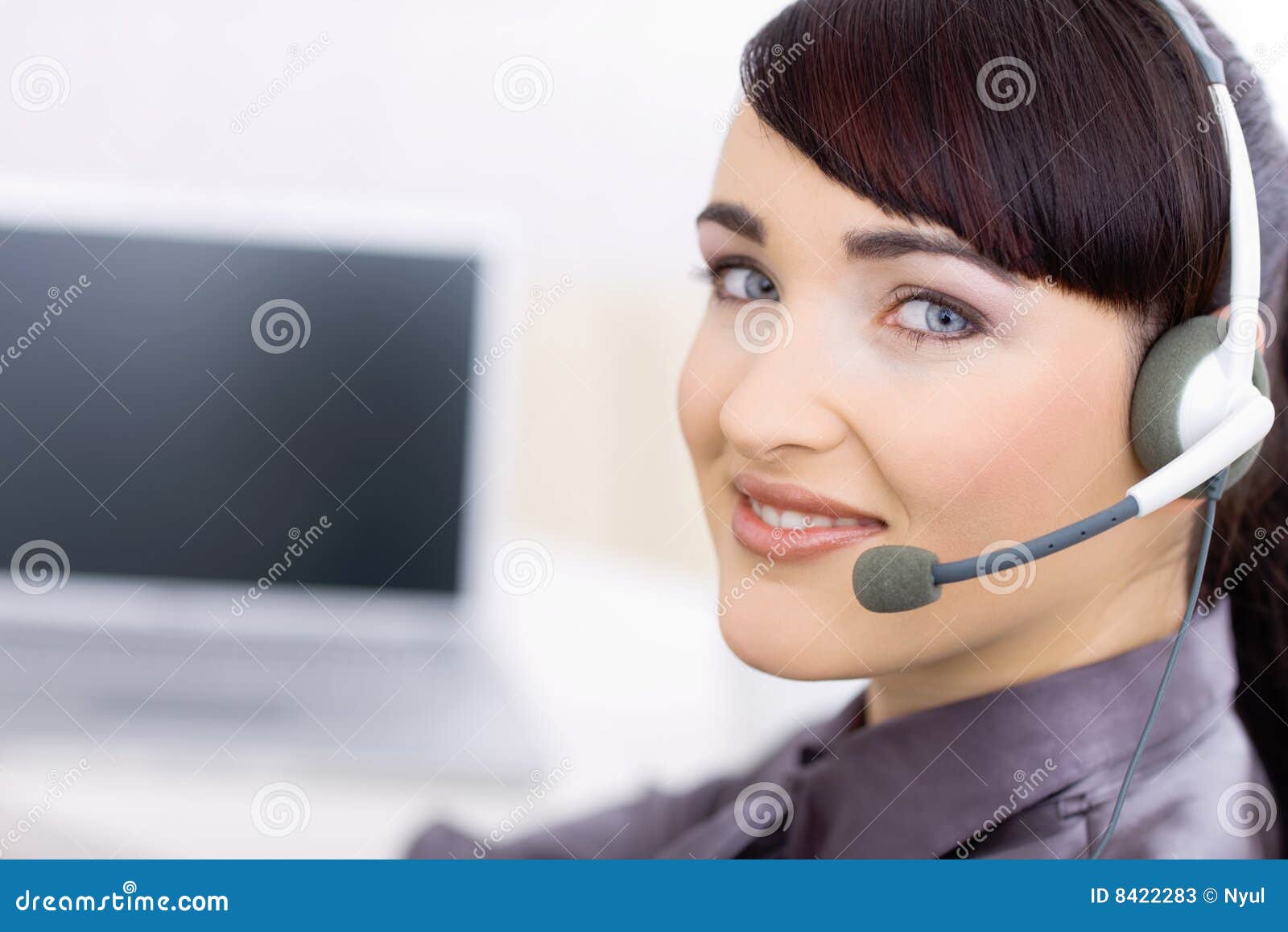 Happy Young Female Customer Service Stock Image - Image of contact ...