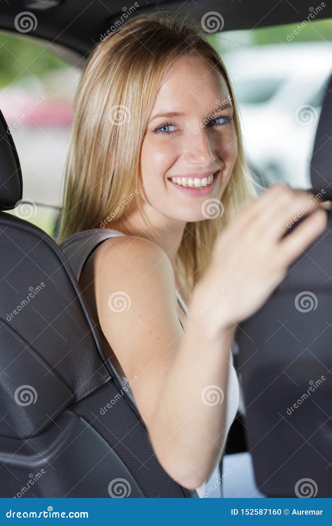 Happy Young Female Driver Smiling Stock Photo - Image of owner, hire ...