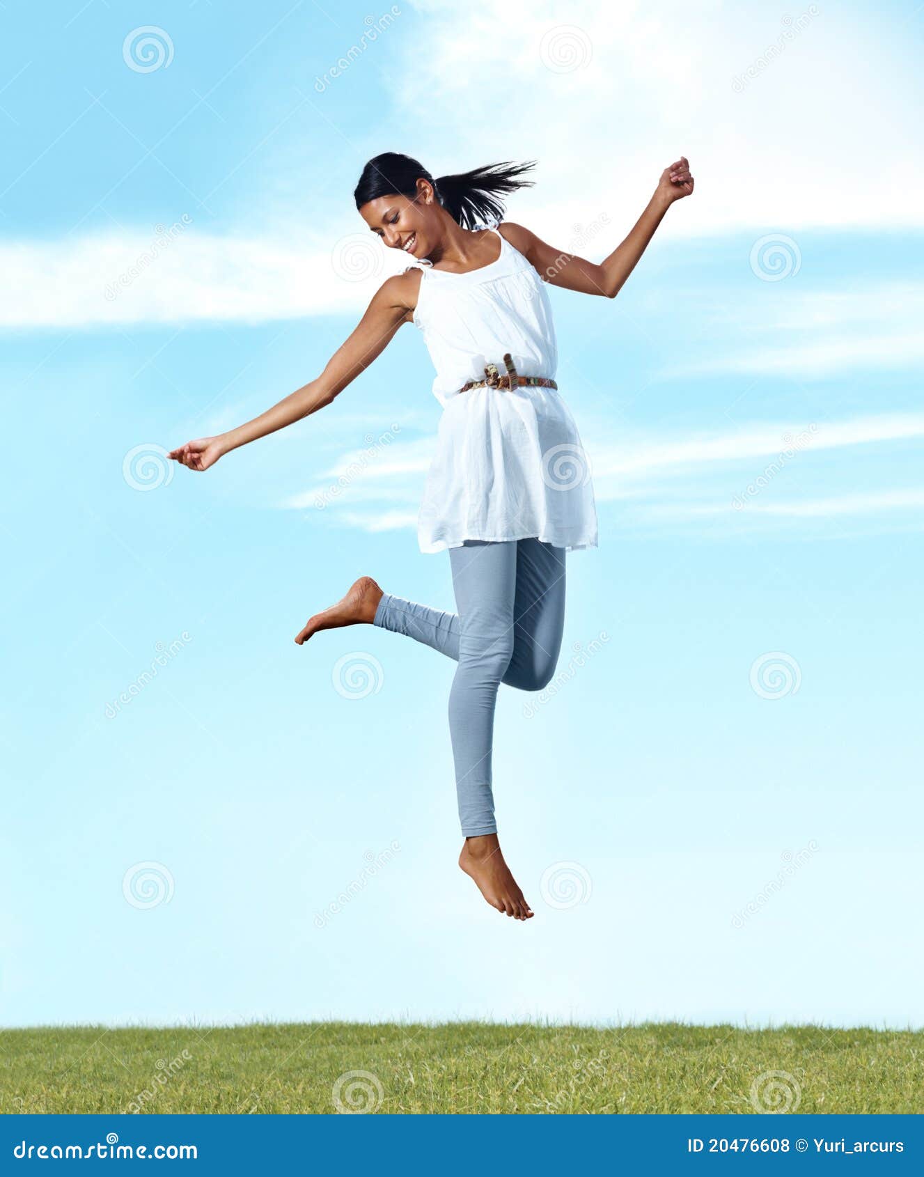Happy Young Female Jumping with Excitement Stock Photo - Image of ...