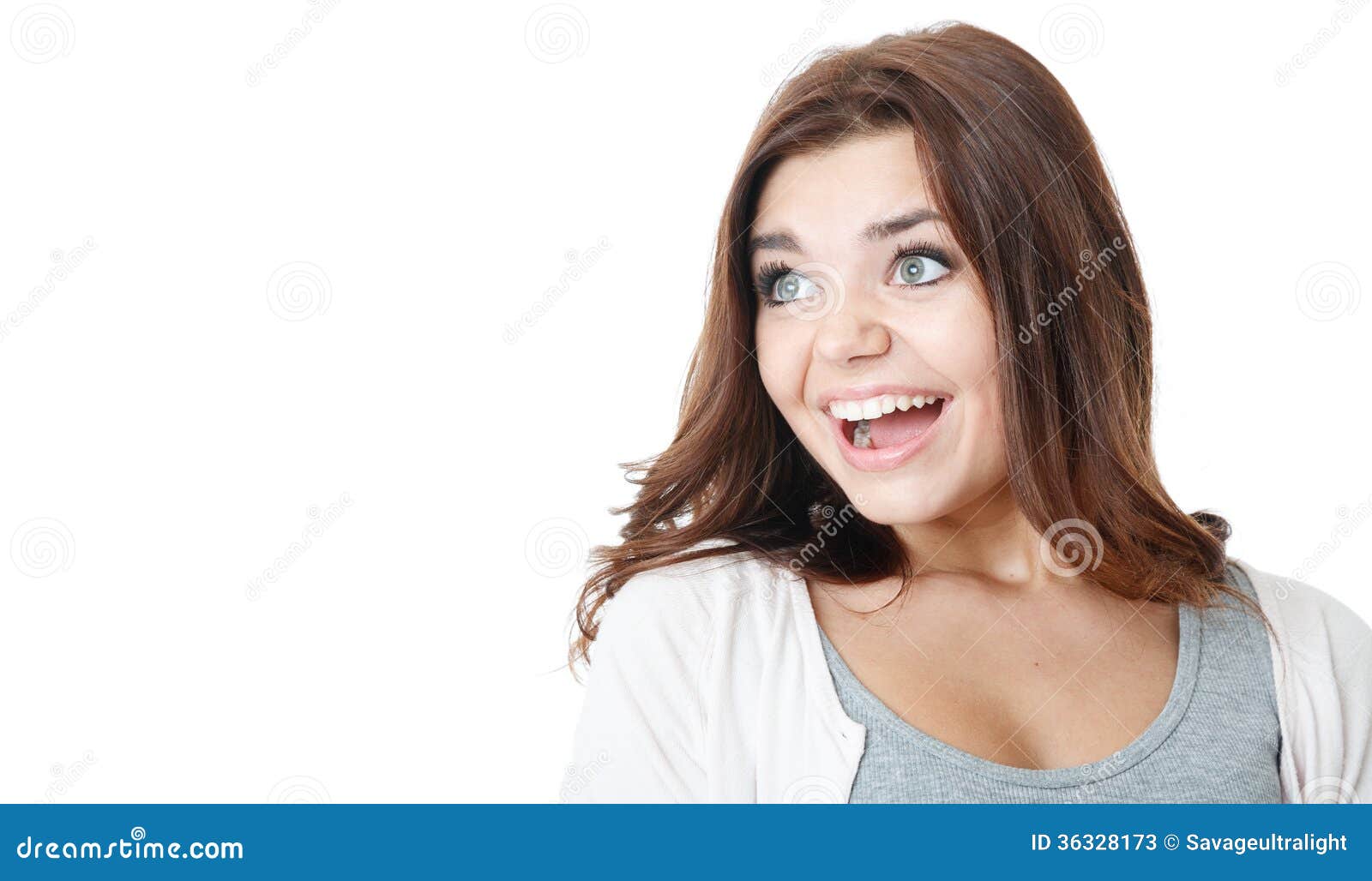 Happy Young Female Looking Sideways Stock Image - Image of away ...