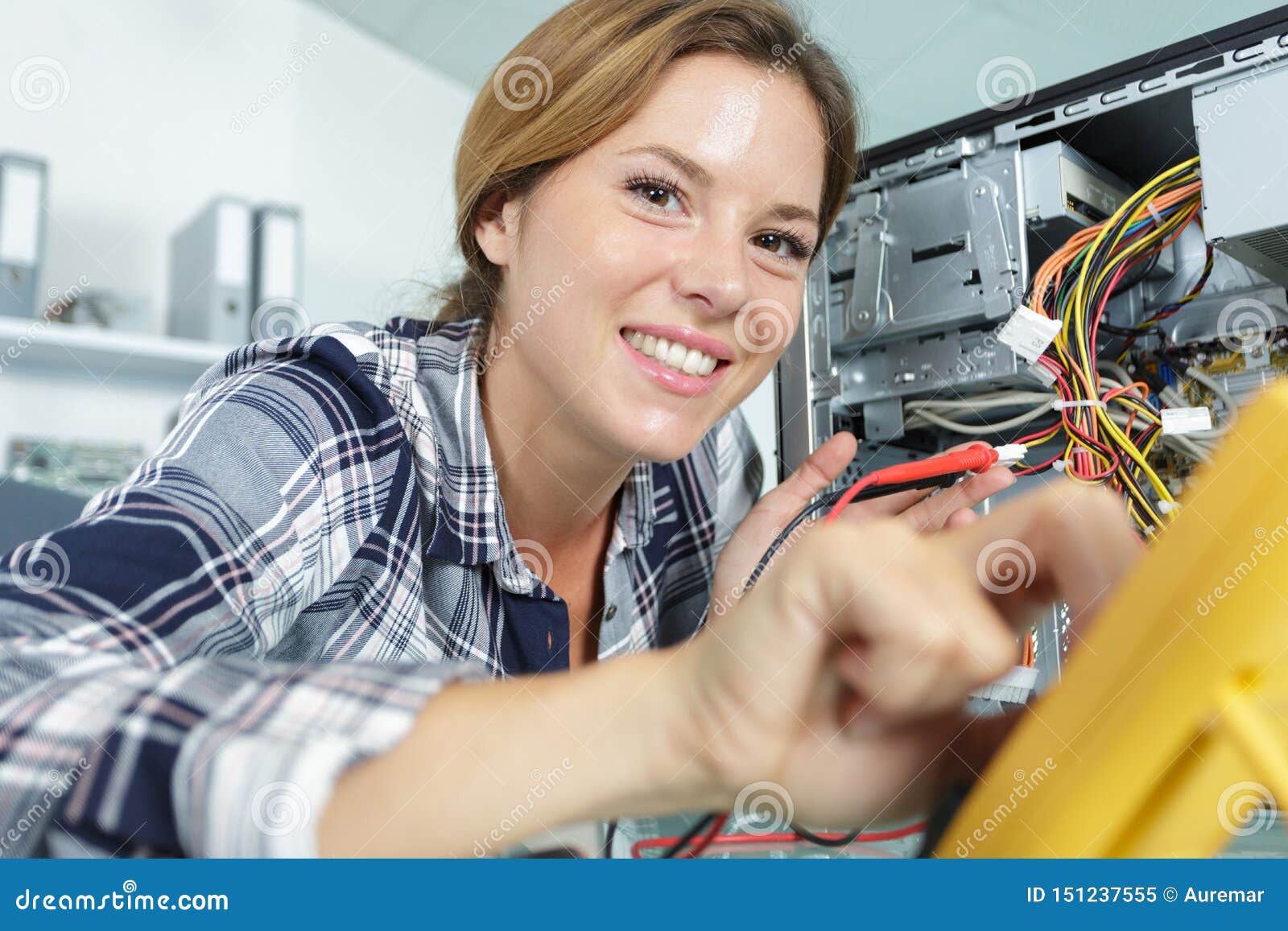 Happy Young Female Pc Technician in Class Stock Image - Image of adult ...