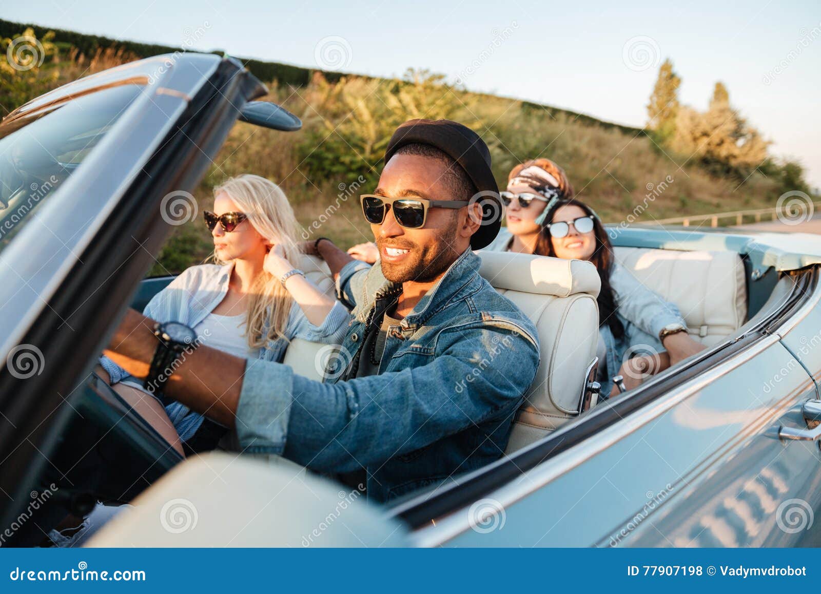 Happy Young Friends Driving Car in Summer Stock Photo - Image of ...