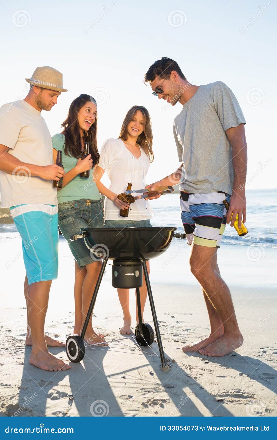 Happy Young Friends Having Barbecue Together Stock Image - Image of ...
