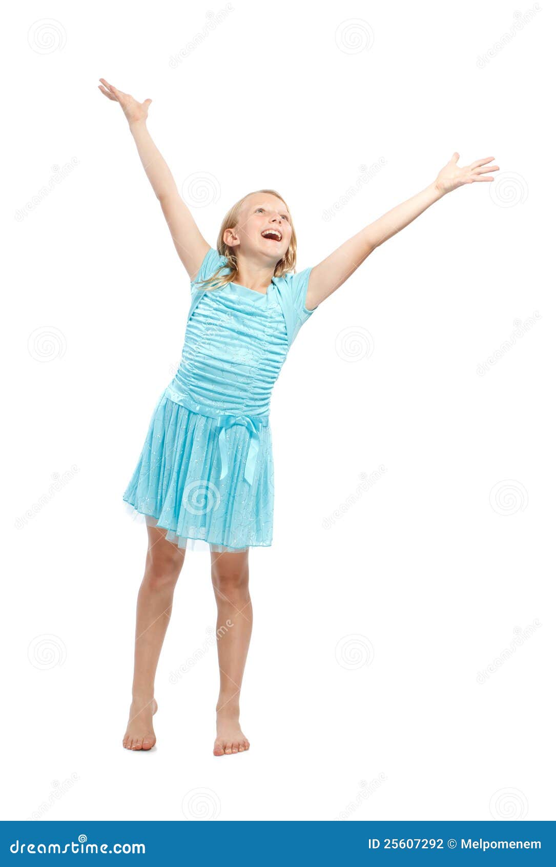 Happy Young Girl with Arms Up Stock Photo - Image of hair, attractive ...