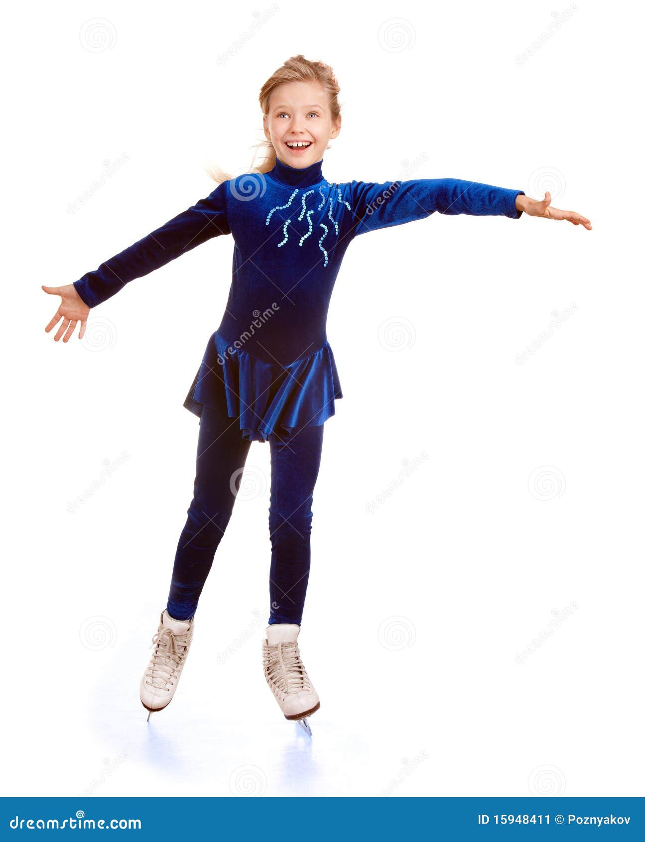 Happy Young Girl Figure Skating. Stock Image - Image of motion ...