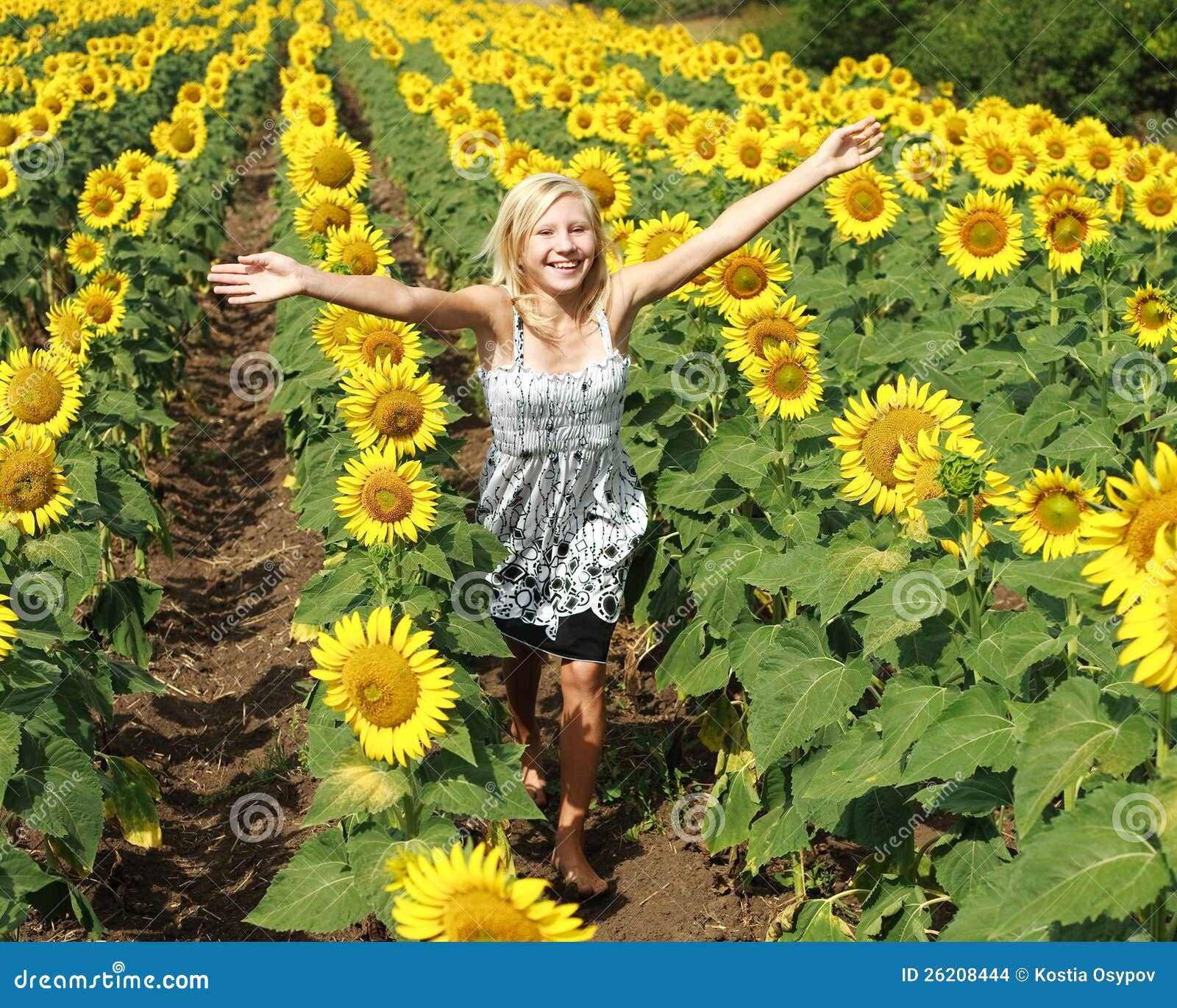 Happy Young Girl Running with Arms Raised Stock Photo - Image of enjoy ...
