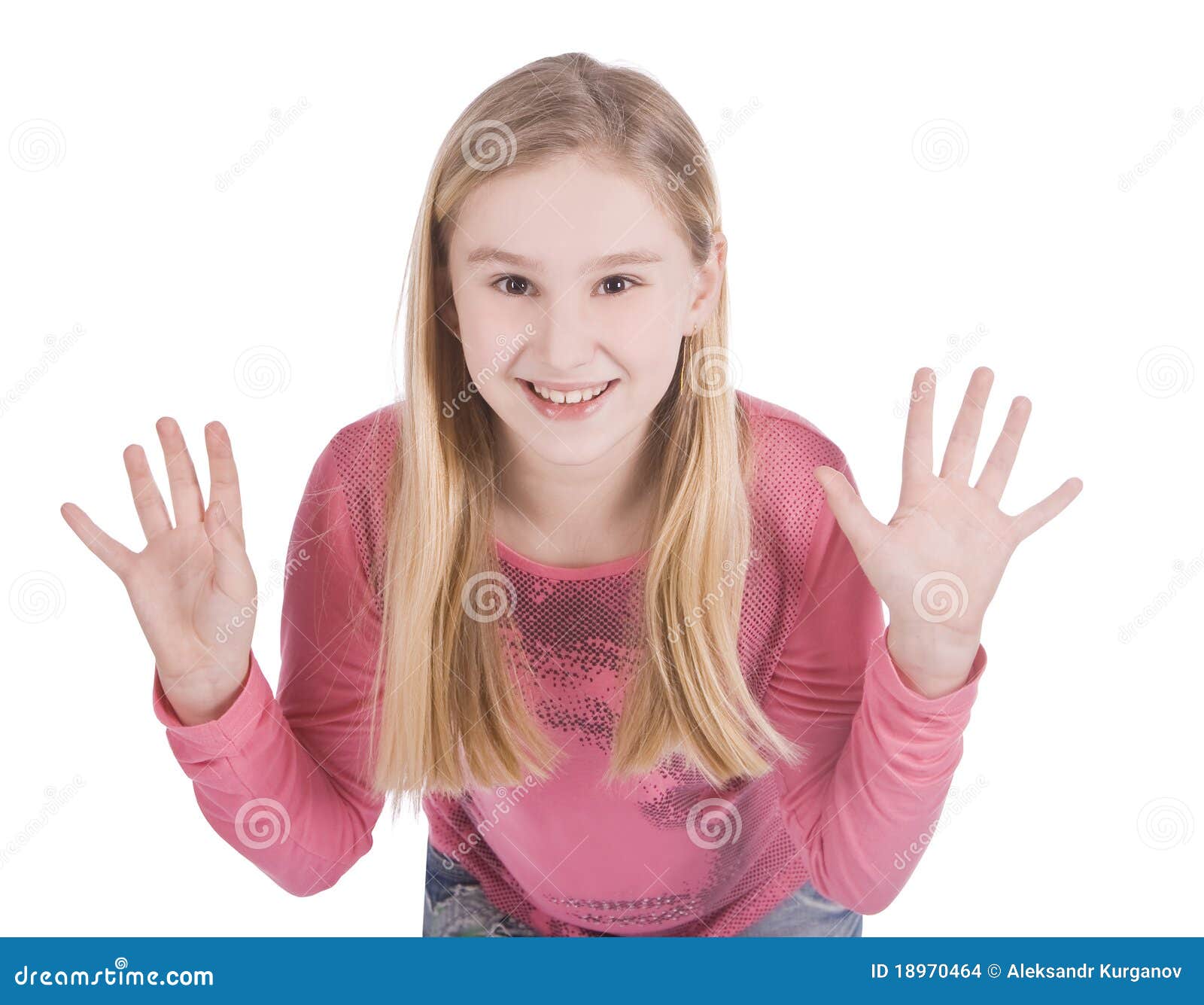 Happy Young Girl Showing Her Palms Stock Photo - Image of happy ...