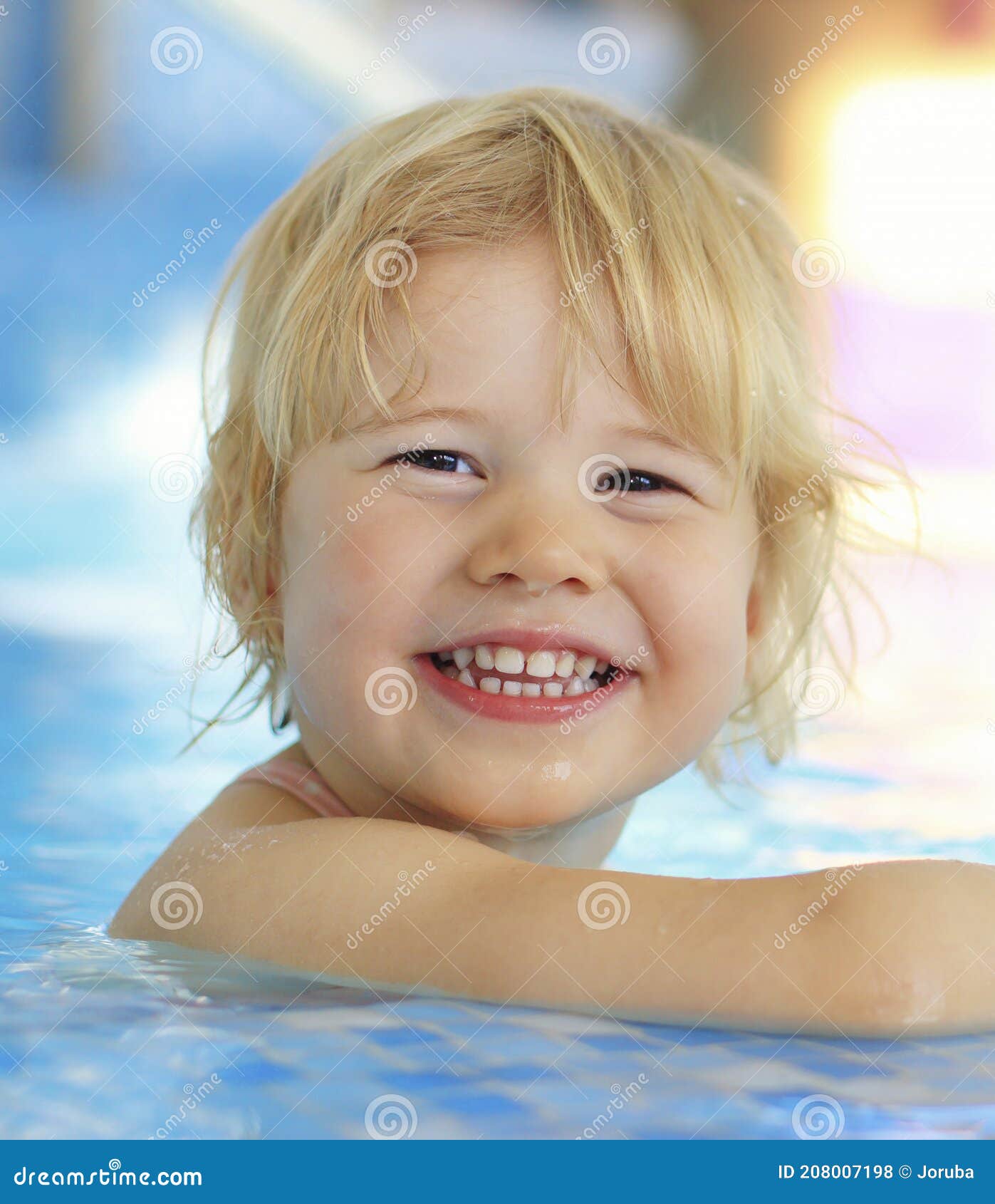 Happy Young Girl in Swimming Pool Stock Photo - Image of blue, blond ...