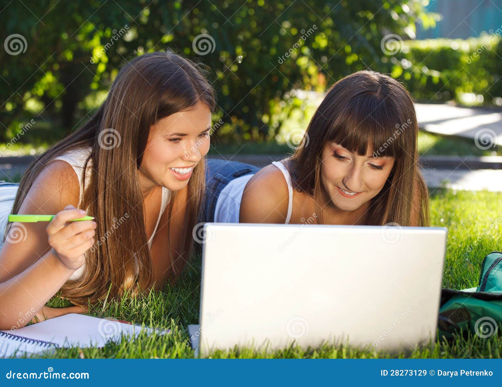 Happy Young Girls Having Fun Using a Computer Stock Image - Image of ...